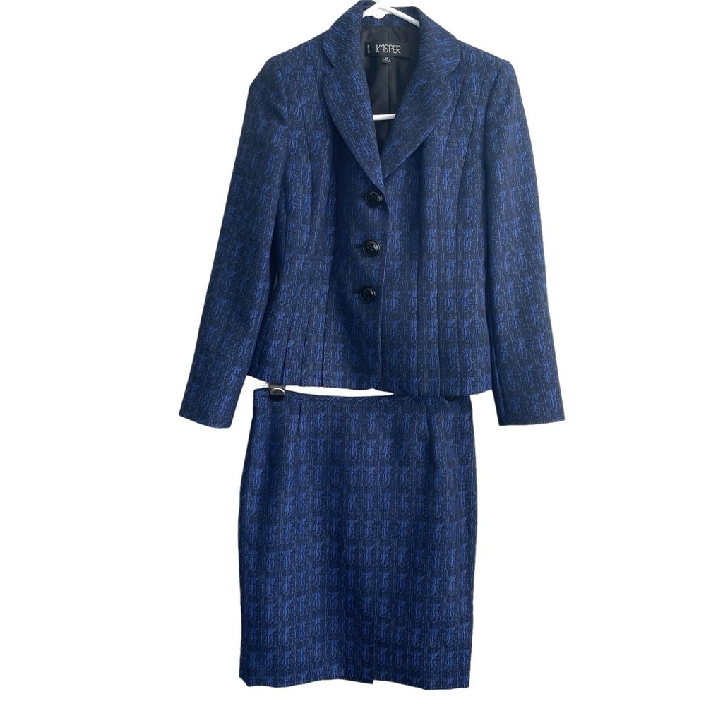 Kasper Blue And Black Blazer And Skirt Suit Set Women… - Gem